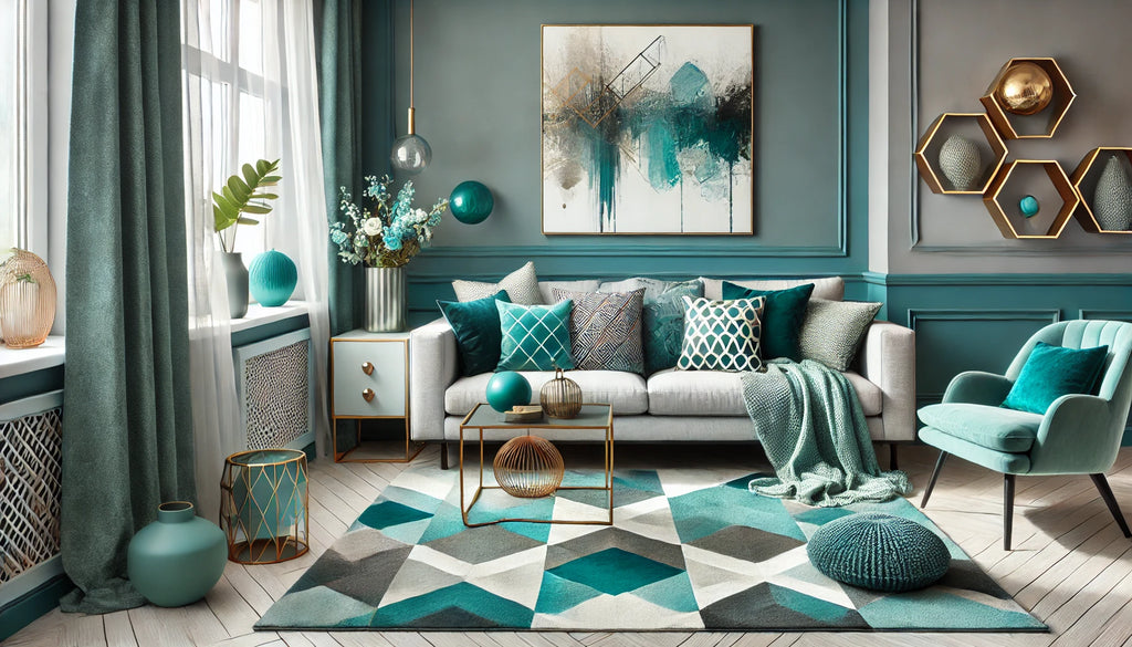 teal sofa decor
